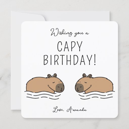 Cute Swimming Capybaras Capy Birthday Card | Zazzle