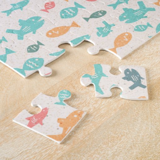 Cute Swimming Fish Nautical Sea Difficult Pattern Jigsaw Puzzle | Zazzle