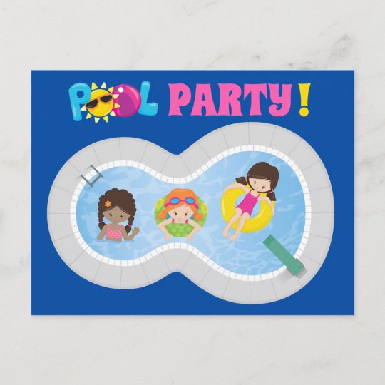Cute Swimming Girls Birthday Pool Party Invitation Postcard | Zazzle.com
