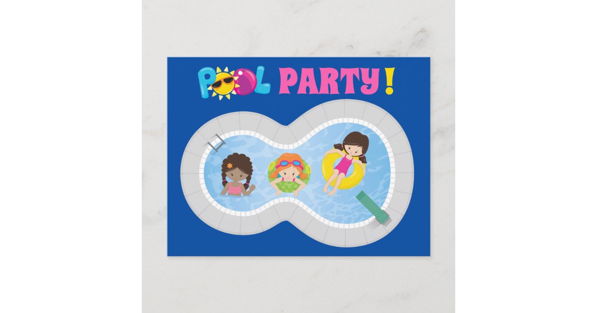 Cute Swimming Girls Birthday Pool Party Invitation Postcard | Zazzle