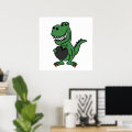 Cute T-rex Dinosaur Bowling Cartoon Poster | Zazzle