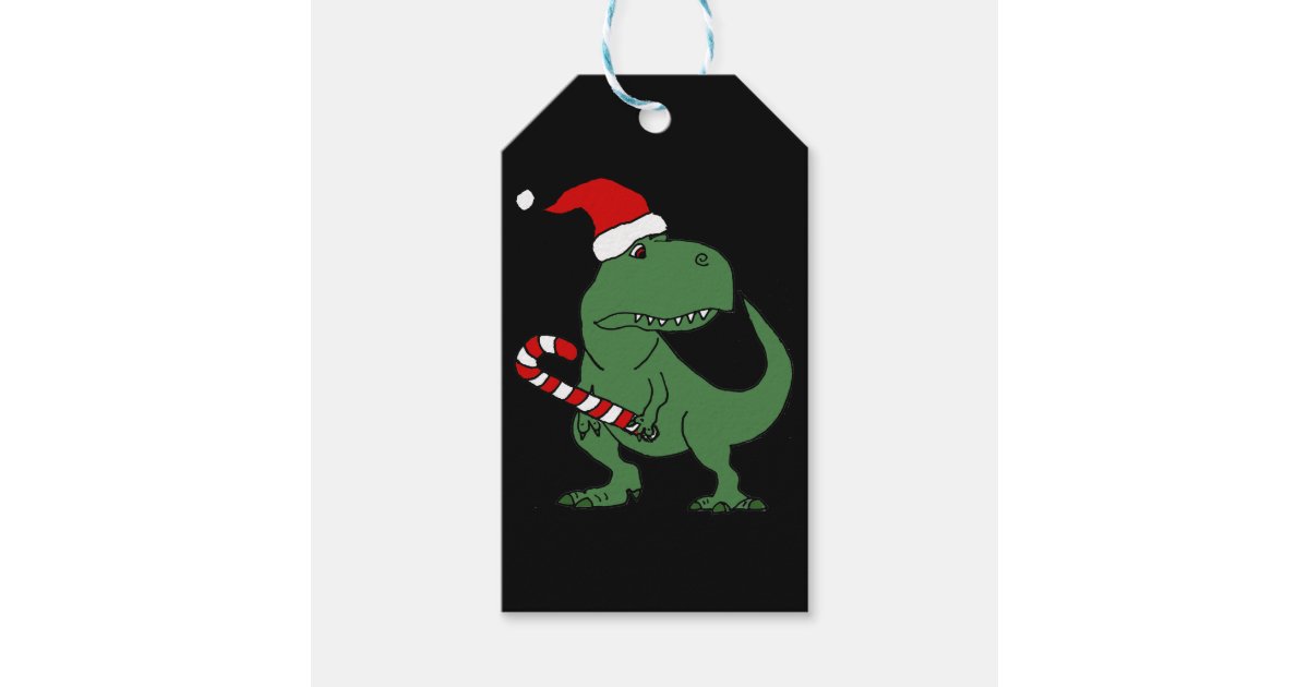 Cute T-rex Dinosaur in Santa Hat Christmas Art Gift Tags | Zazzle