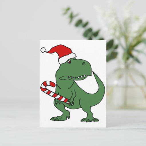 Cute T-rex Dinosaur in Santa Hat Christmas Art Holiday Postcard | Zazzle