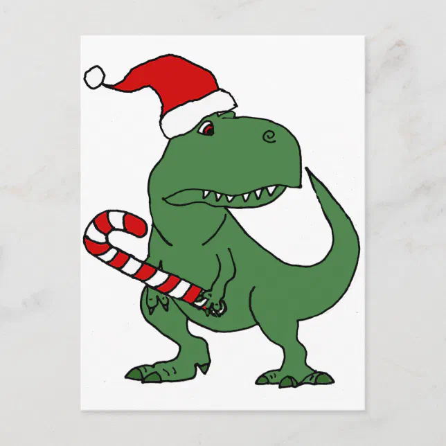 Cute T-rex Dinosaur in Santa Hat Christmas Art Holiday Postcard | Zazzle