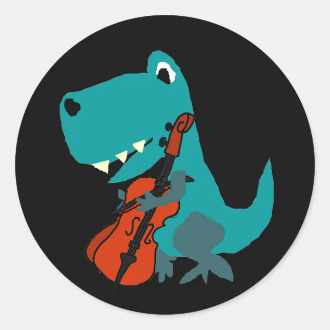 Cute T-rex Dinosaur Playing Cello Music Classic Round Sticker | Zazzle