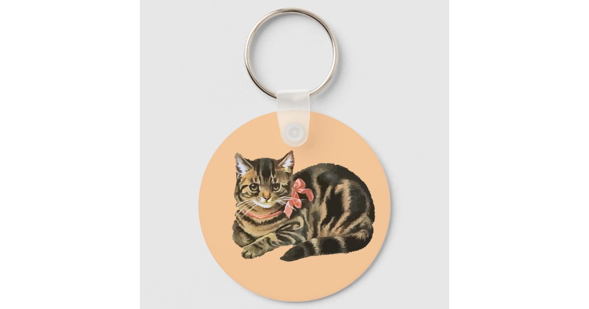 Cute Tabby Calico Cat / Kitten Keychain | Zazzle