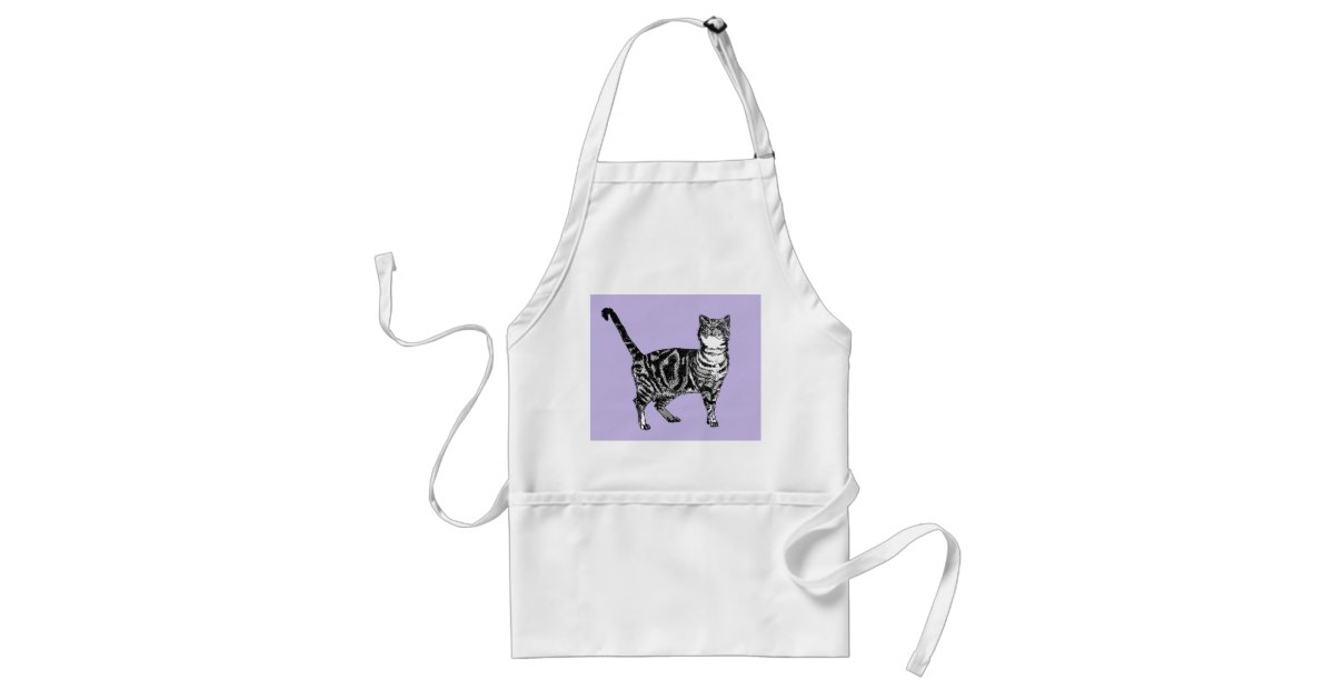 Cute Tabby Cat Watercolour Art Kitchen Apron | Zazzle