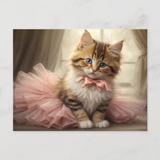 Cute Tabby Kitten Wearing a Pink Tutu Postcard | Zazzle
