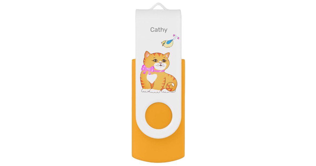 Cute Tabby Kitty Cat & Little Bird Flash Drive | Zazzle