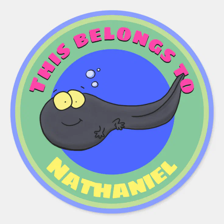 Cute tadpole cartoon classic round sticker | Zazzle