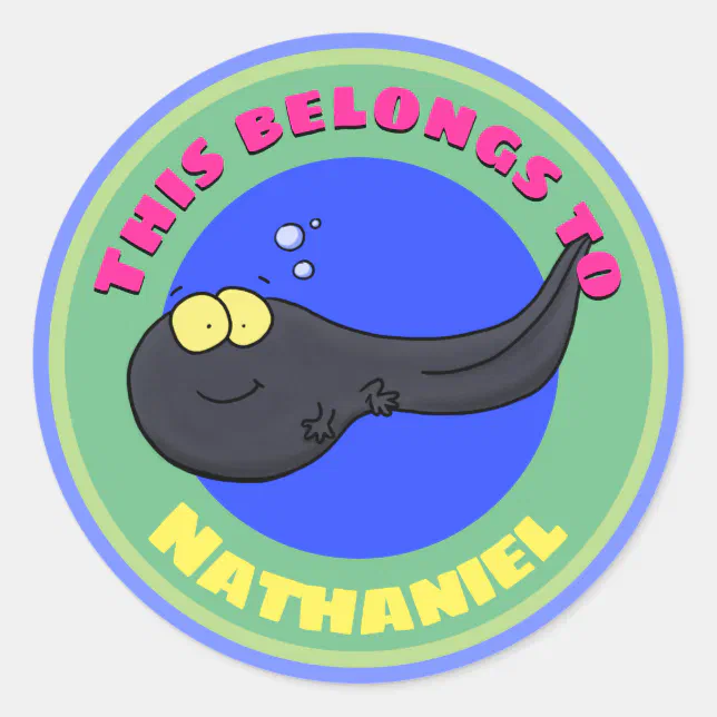 Cute tadpole cartoon classic round sticker | Zazzle