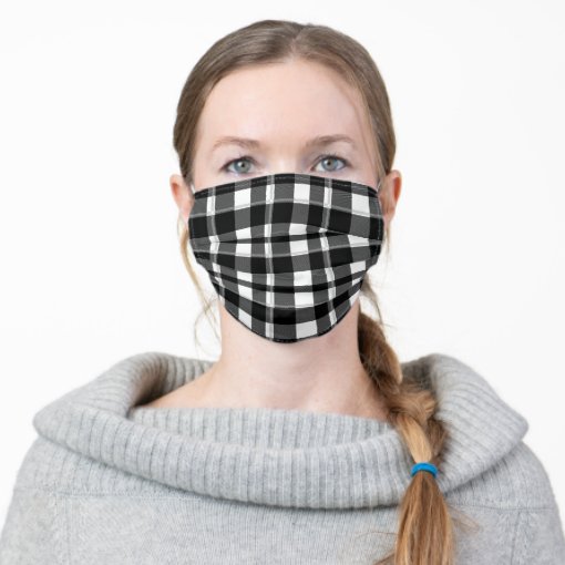 Cute Tartan Black White Plaid Scottish Trendy Adult Cloth Face Mask ...
