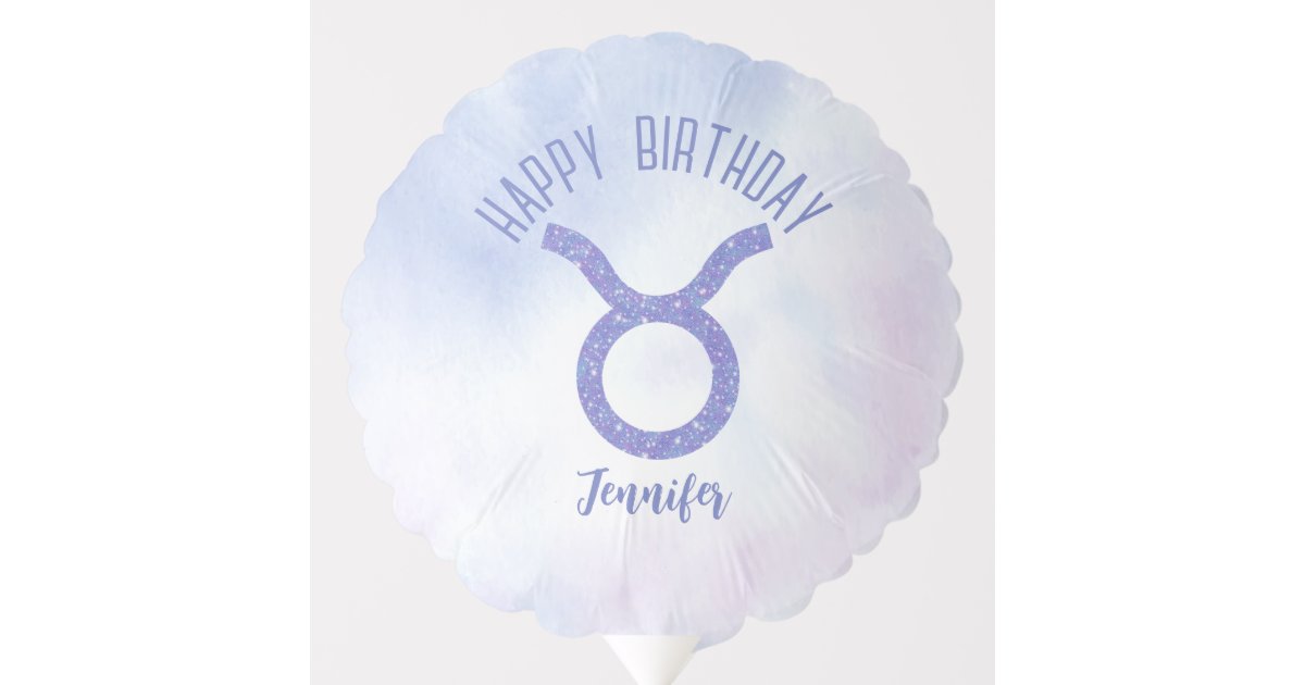 Cute Taurus Astrology Sign Custom Purple Birthday Balloon | Zazzle