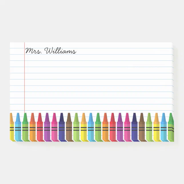 Cute Teacher Elementary School Crayons Custom Name Post-it Notes | Zazzle