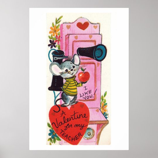 Cute Teacher Valentine retro vintage poster | Zazzle.com