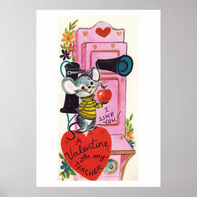 Cute Teacher Valentine retro vintage poster | Zazzle