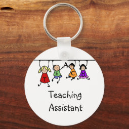 Cute Teaching Assistant with Kids Cartoon Keychain | Zazzle