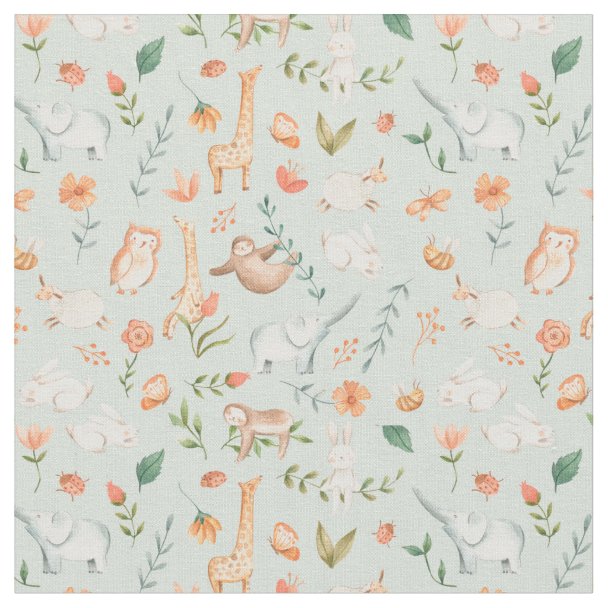 Cute Pastel Baby Animal Pattern Fabric | Zazzle