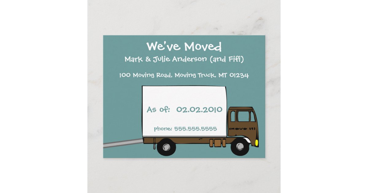 Cute Teal Moving-Truck We're Moving Cards | Zazzle