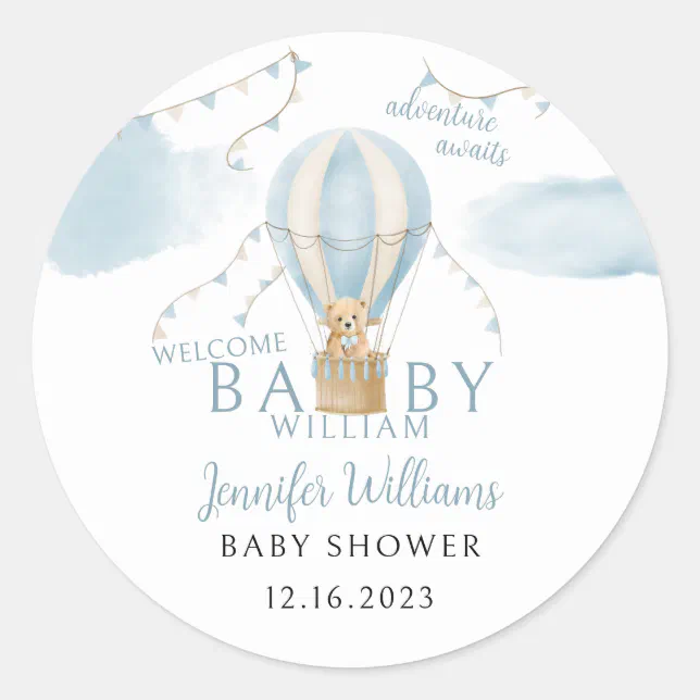 Cute teddy bear adventure baby boy shower stickers | Zazzle