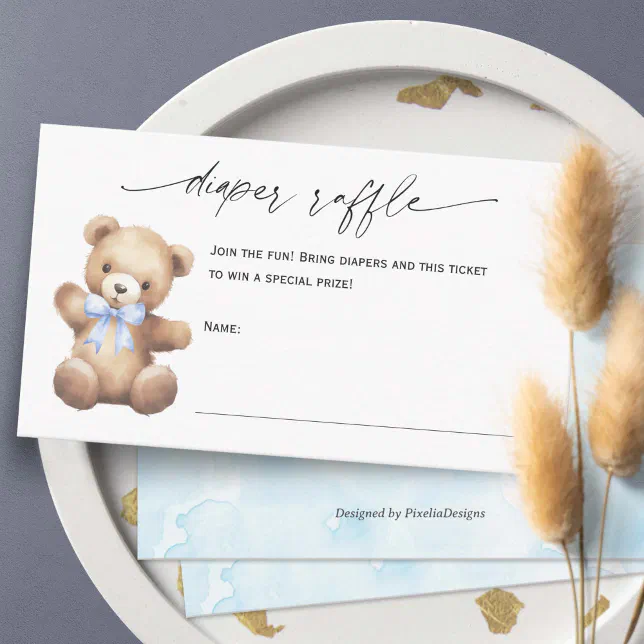 Cute Teddy Bear Baby Boy Diaper Raffle Ticket Enclosure Card | Zazzle
