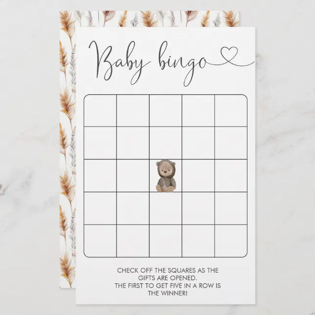 Cute Teddy Bear Baby Shower Bingo Game | Zazzle