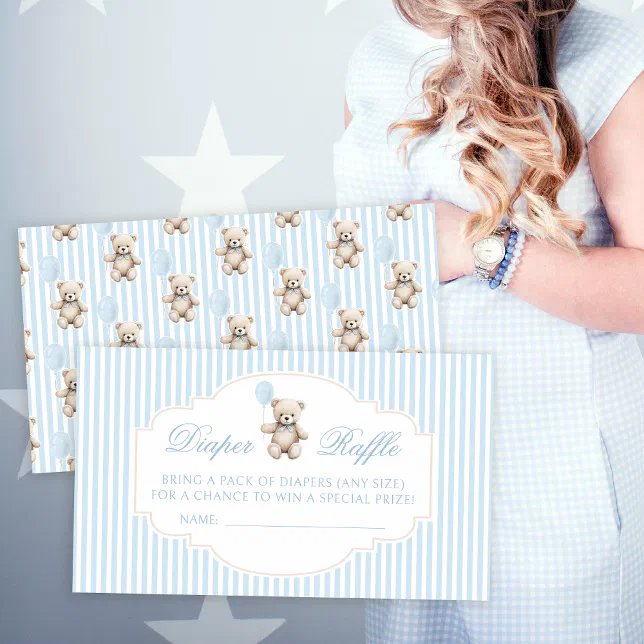 Cute teddy bear balloon baby shower diaper raffle enclosure card | Zazzle