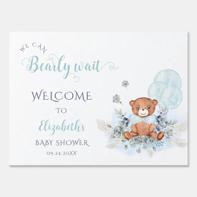 Cute Teddy Bear Balloon Boy Baby Shower Welcome Sign | Zazzle