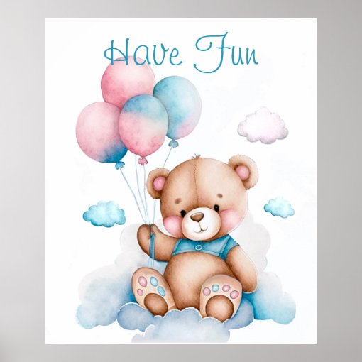Cute Teddy Bear Balloons Animal Print Zazzle