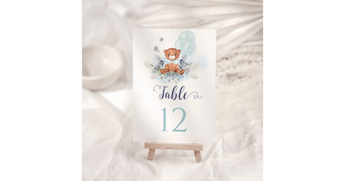 Cute Teddy Bear Balloons Table Number | Zazzle