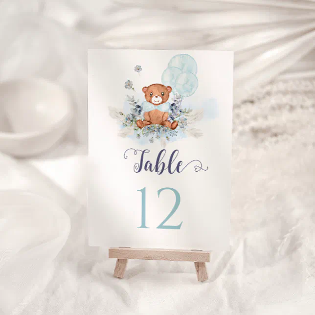 Cute Teddy Bear Balloons Table Number Zazzle