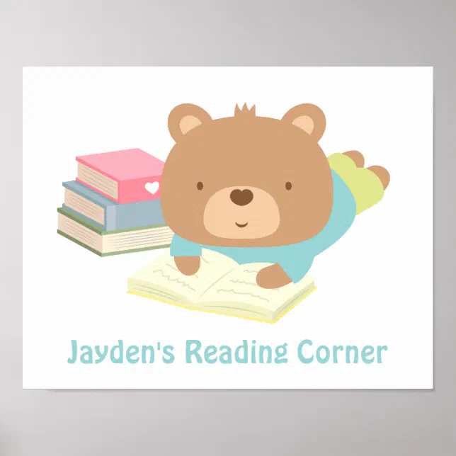 Cute Teddy Bear Books Reading Corner Poster | Zazzle
