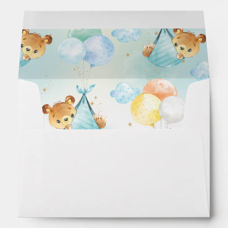 Cute Teddy Bear Boy Baby Shower Envelope | Zazzle