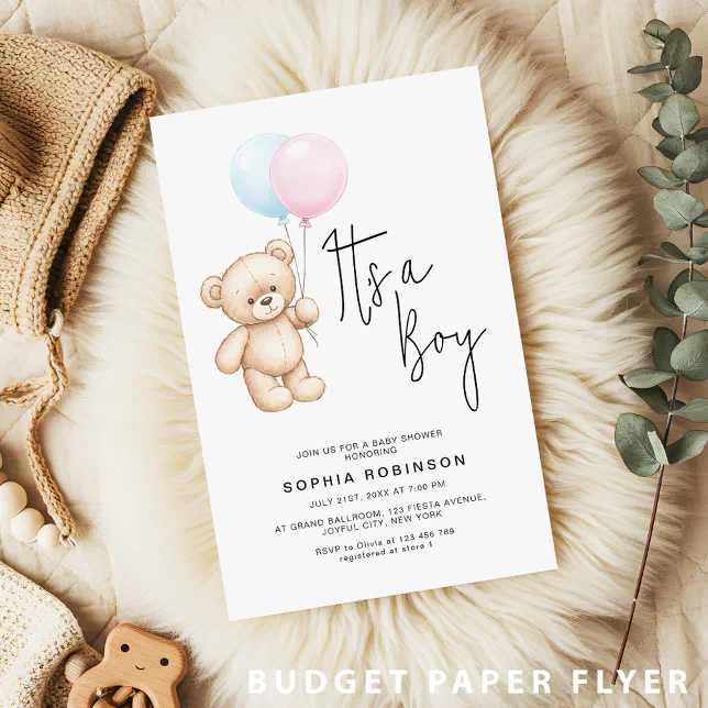 Cute Teddy Bear Boy Baby Shower Invitation Flyer | Zazzle