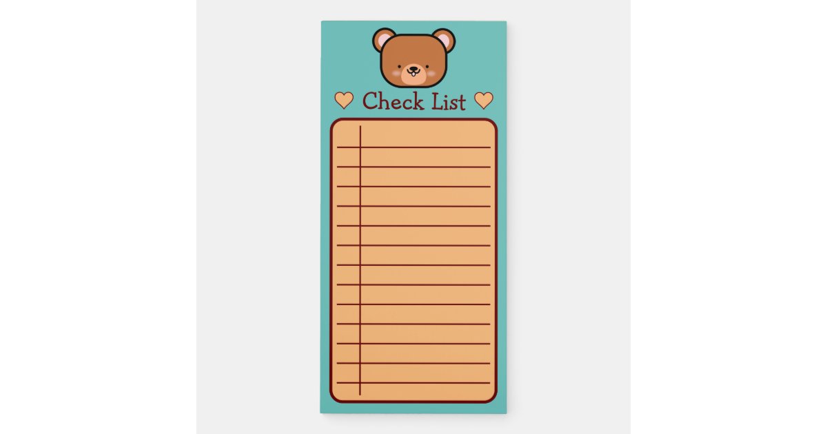 Cute Teddy Bear Check List Magnetic Notepad | Zazzle