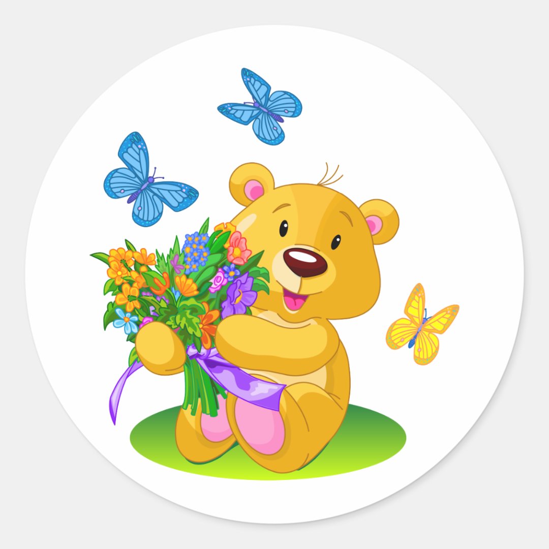 Cute teddy bear classic round sticker | Zazzle