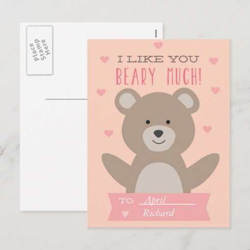 Cute Teddy Bear Classroom Valentine Postcard | Zazzle