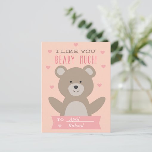 Cute Teddy Bear Classroom Valentine Postcard | Zazzle