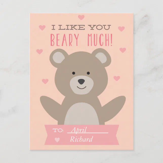 Cute Teddy Bear Classroom Valentine Postcard | Zazzle