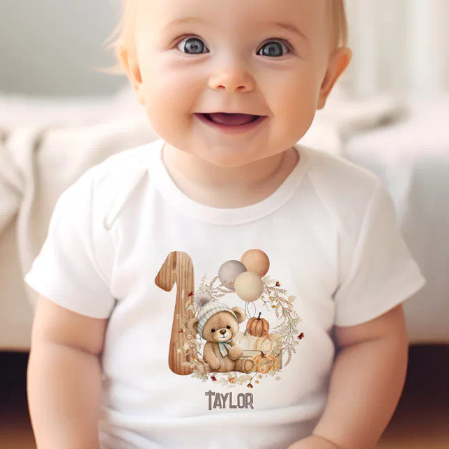 Cute Teddy Bear Fall Beary 1st Birthday Baby Bodysuit | Zazzle