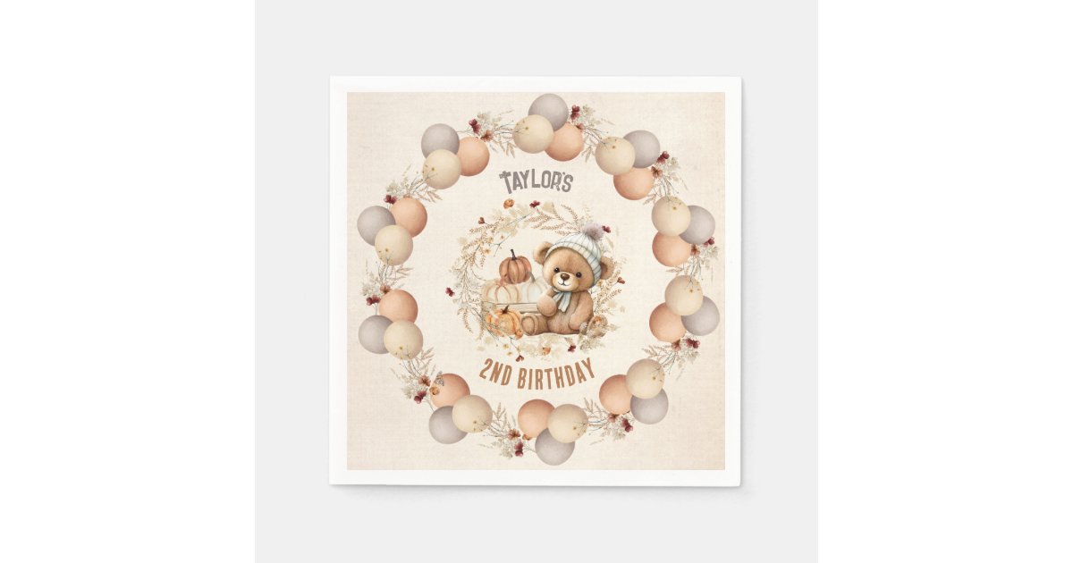 Cute Teddy Bear Fall Birthday Boy Paper Napkins | Zazzle