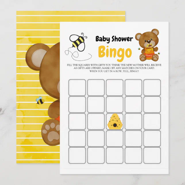 Cute Teddy Bear Honey Bumblebee Baby Shower Bingo | Zazzle