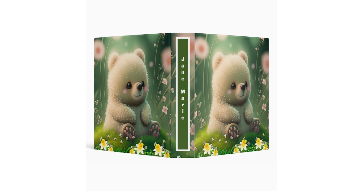 Cute Teddy Bear in Garden Honey Bee Custom 3 Ring Binder | Zazzle
