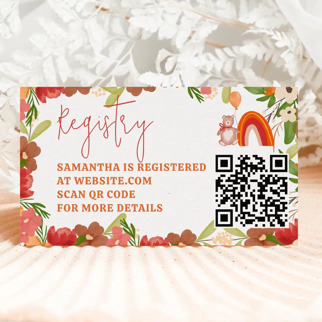 Cute teddy bear rainbow registry baby shower enclosure card | Zazzle