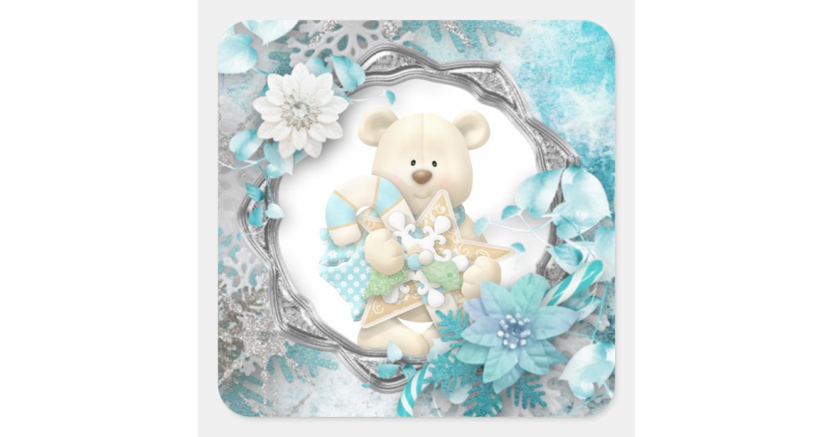 Cute Teddy Bear Square Sticker | Zazzle