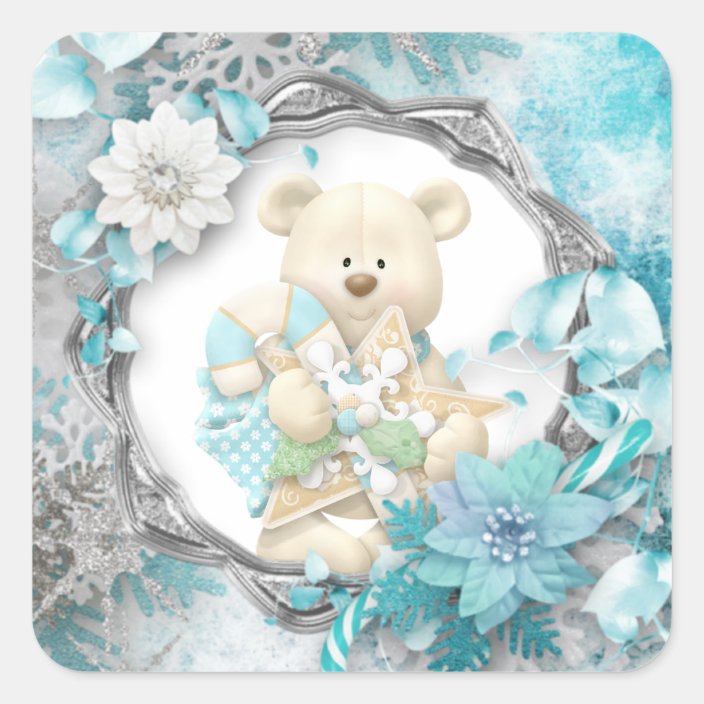 Cute Teddy Bear Square Sticker | Zazzle.com