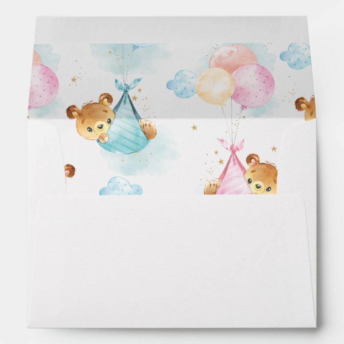 Cute Teddy Bear Twin Girl Boy Baby Shower Envelope | Zazzle.com