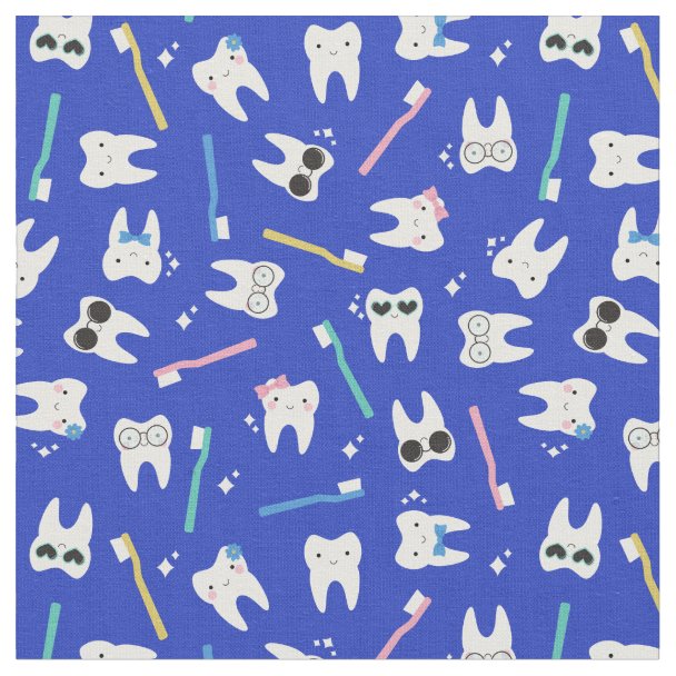 Cute Teeth Toothbrush Pattern Fabric | Zazzle