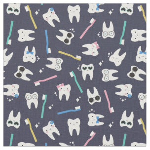 Cute Teeth Toothbrush Pattern Fabric | Zazzle