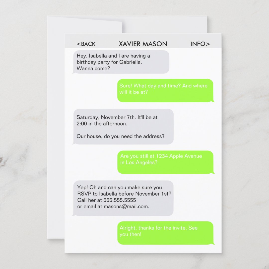 Cute Text Message Party Invitation | Zazzle